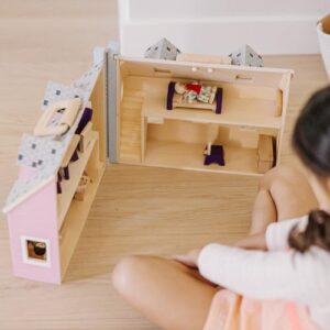 Melissa & Doug Fold and Go Wooden Dollhouse With 2 Dolls and Wooden Furniture,Multi,One Size