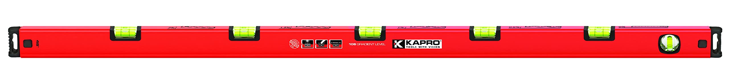 Kapro - 105 Topgrade Gradient Box Level - with Slope Measurements - Features Pre-Set Sloped Vials, Rubberized End Caps, Finely Milled Precision Surface - Hand Calibrated - Aluminum - 48 Inch