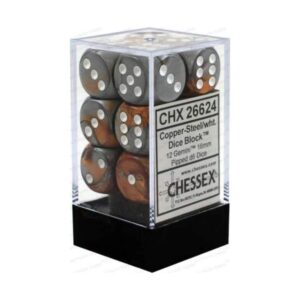 dnd dice set-chessex d&d dice-16mm gemini copper, steel, and white plastic polyhedral dice set-dungeons and dragons dice includes 12 dice – d6, various, one size (chx26624)