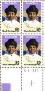 1990 ida b wells ~ black heritage #2442 plate block of 4 x 25 cents us postage stamps