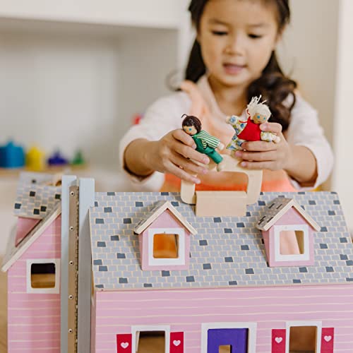 Melissa & Doug Fold and Go Wooden Dollhouse With 2 Dolls and Wooden Furniture,Multi,One Size