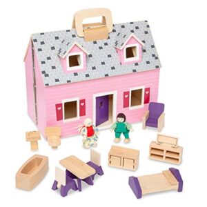 melissa & doug fold and go wooden dollhouse with 2 dolls and wooden furniture,multi,one size