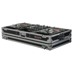 Odyssey FZBM12W Flight Zone Ata Dj Coffin with Wheels for A 12" Mixer & Two Turntables in Battle Position, black