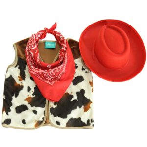 making believe kids western rodeo cowboy or cowgirl classic costume set - vest, red hat, bandanna - size 4-6