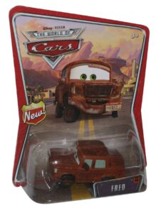 fred disney pixar cars mattel world of cars background card with "new" sign symbol on left side of background card