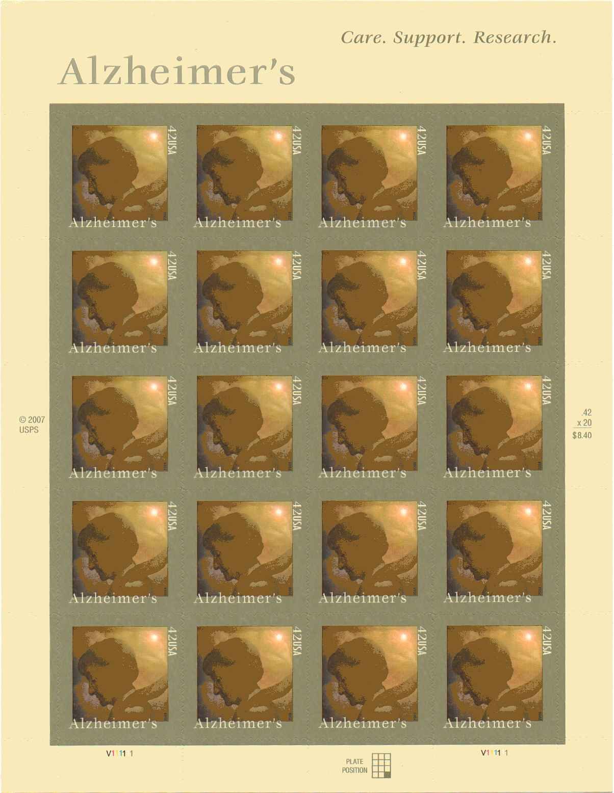 Alzheimer's Sheet of Twenty 42 Cents Stamps Scott 4358