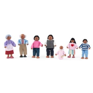 kidkraft wooden poseable doll family of 7 - african american, gift for ages 3+