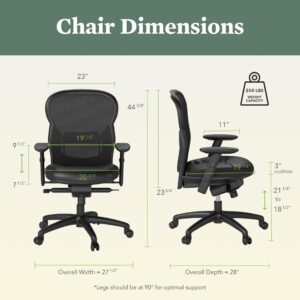 HON Wave High Back Office Chair Ergonomic Office Chair with Leather Seat, Breathable Back Mesh Desk Chair With Wheels and Arms, 360 Swivel, Synchro-Tilt Recline - Comfortable Home Office Desk Chair