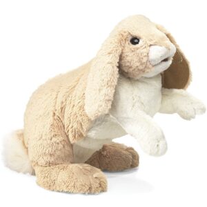 folkmanis floppy bunny rabbit hand puppet, tan, white, 1 ea