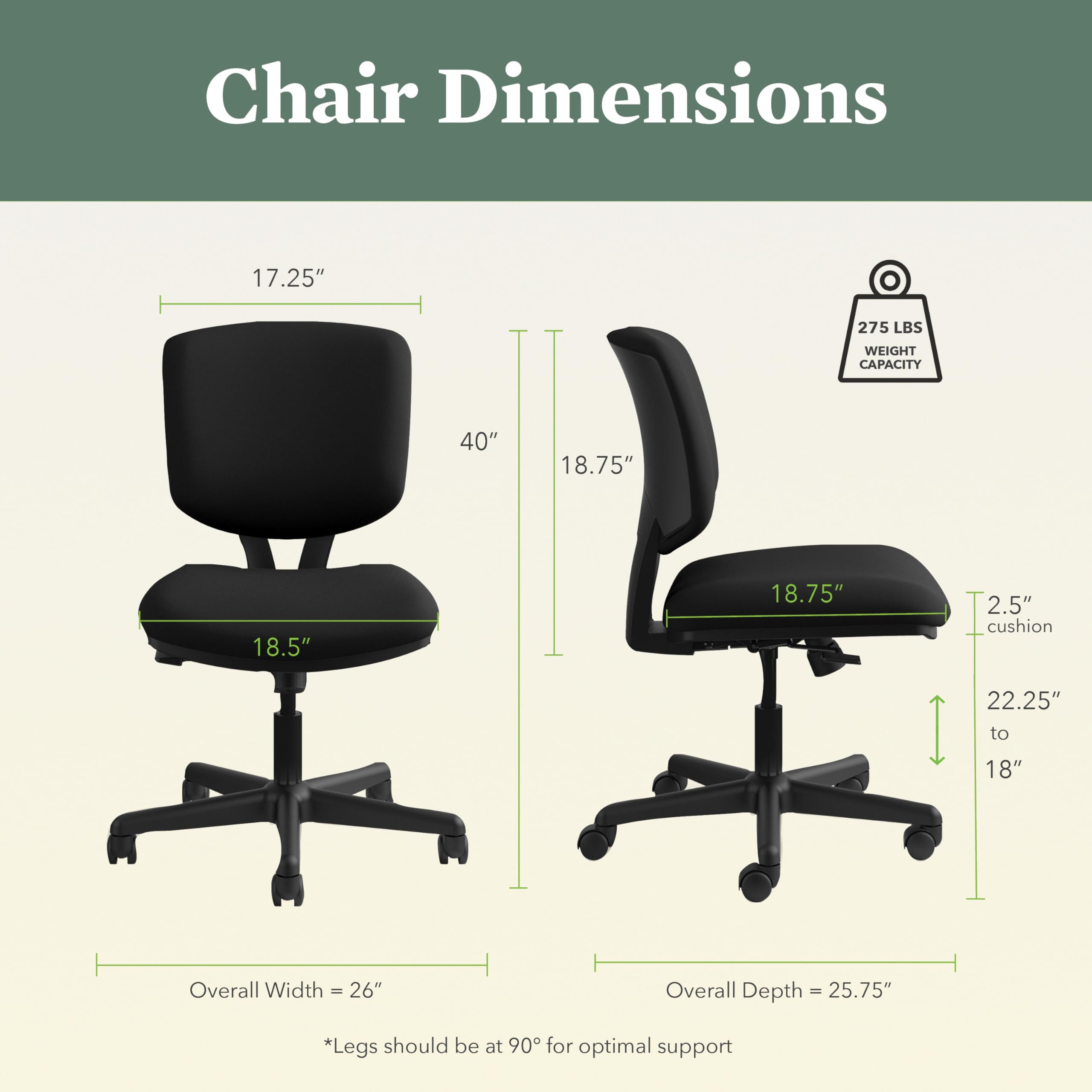 The HON Company GA90.T HON Volt Task Armless Office Chair for Computer Desk, Navy/Blue (H5703), Synchro-Tilt