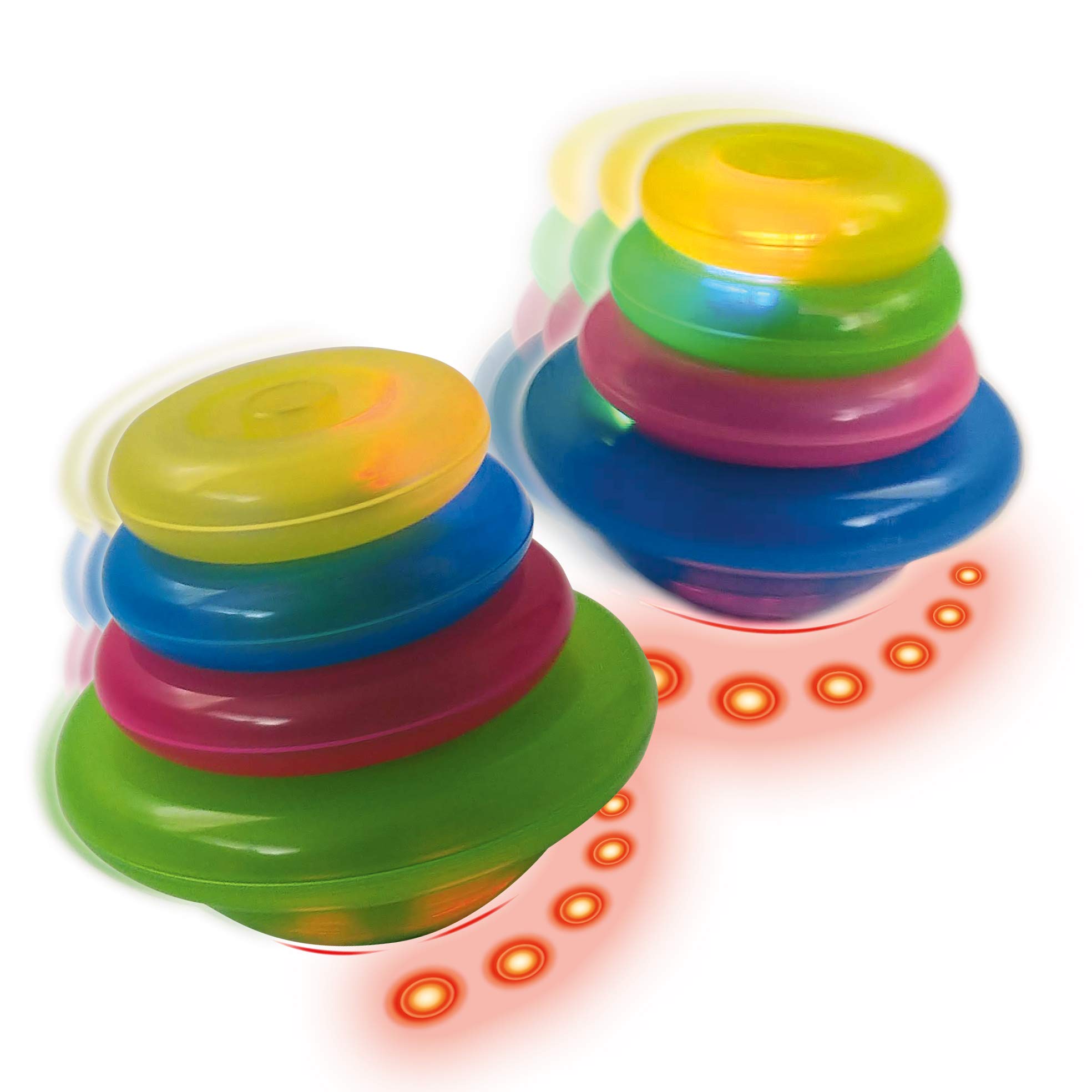 Geospace Super Sonic Wind-Up Spinning Tops with Light and Sound (2-Pack)