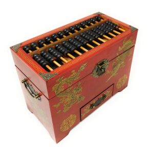 vintage chinese wooden bead arithmetic abacus w. storage compartments