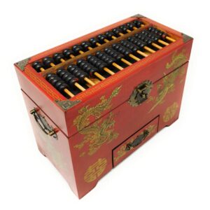 Vintage Chinese Wooden Bead Arithmetic Abacus W. Storage Compartments