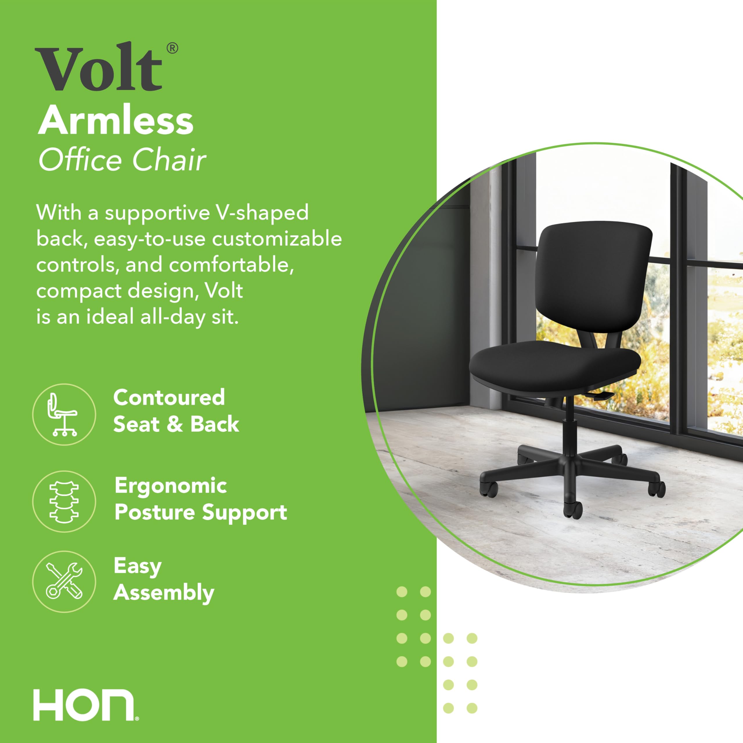 The HON Company GA90.T HON Volt Task Armless Office Chair for Computer Desk, Navy/Blue (H5703), Synchro-Tilt