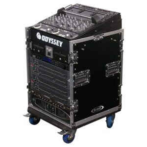 ODYSSEY FZ1112W Flight Zone Ata Combo Rack With Wheels: 11u Top Slant, 12u Vertical