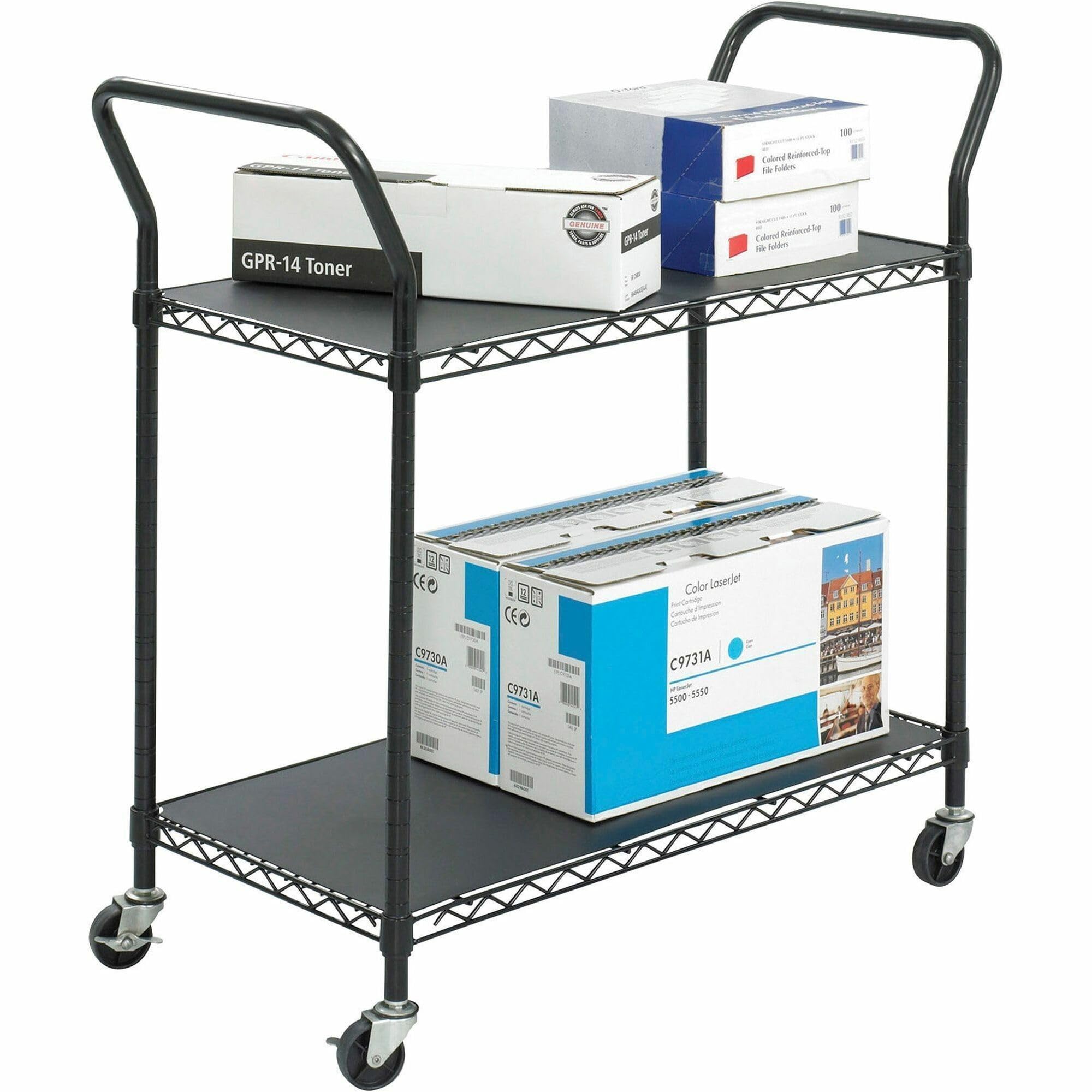 Safco Products 5337BL Wire Utility Cart with 2 Shelves, Rated up to 400 lbs, Black