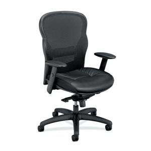 hon wave high back office chair ergonomic office chair with leather seat, breathable back mesh desk chair with wheels and arms, 360 swivel, synchro-tilt recline - comfortable home office desk chair