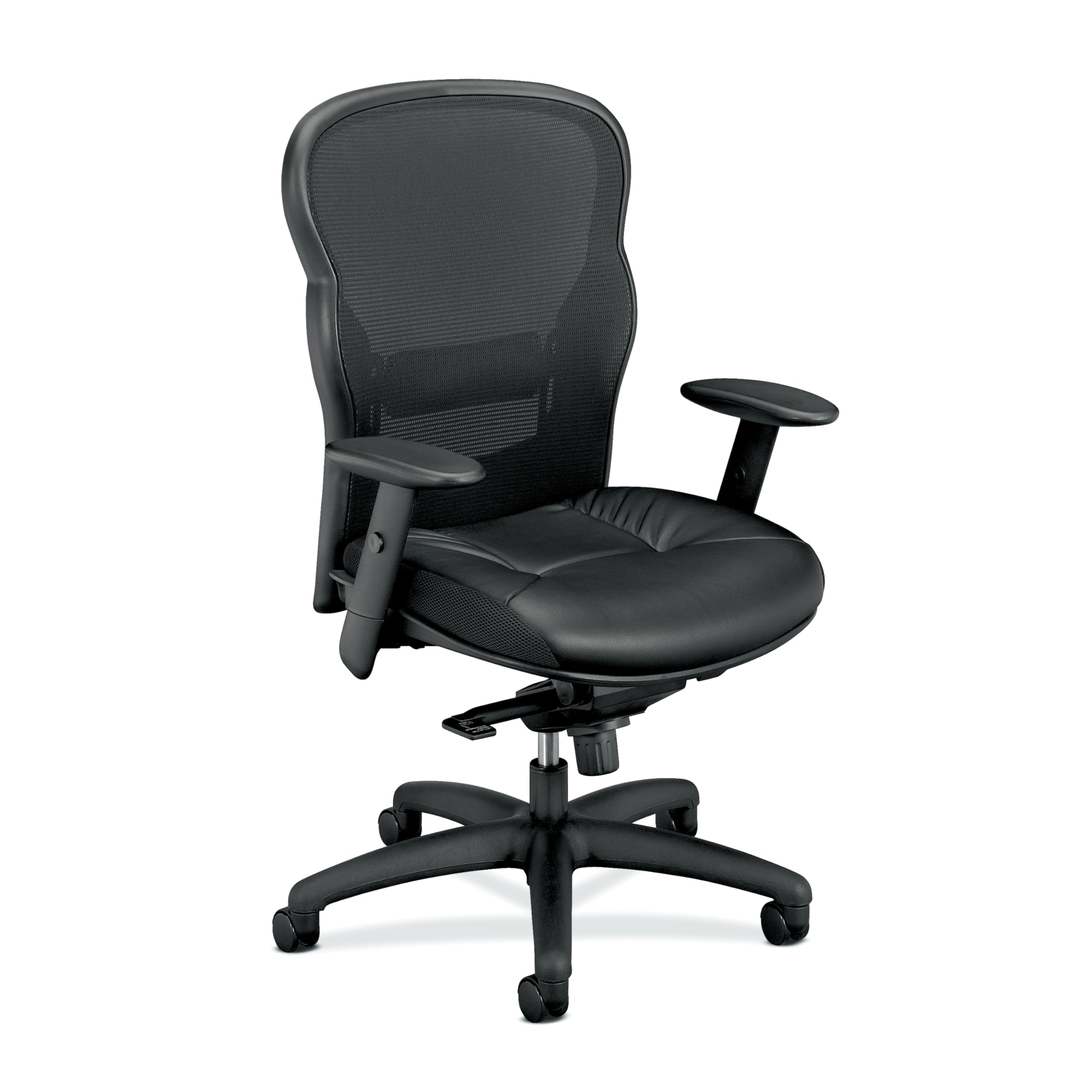 HON Wave High Back Office Chair Ergonomic Office Chair with Leather Seat, Breathable Back Mesh Desk Chair With Wheels and Arms, 360 Swivel, Synchro-Tilt Recline - Comfortable Home Office Desk Chair