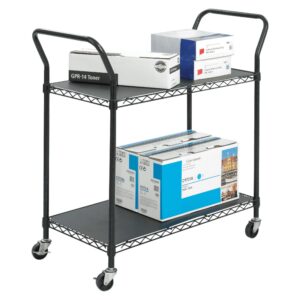 safco products 5337bl wire utility cart with 2 shelves, rated up to 400 lbs, black