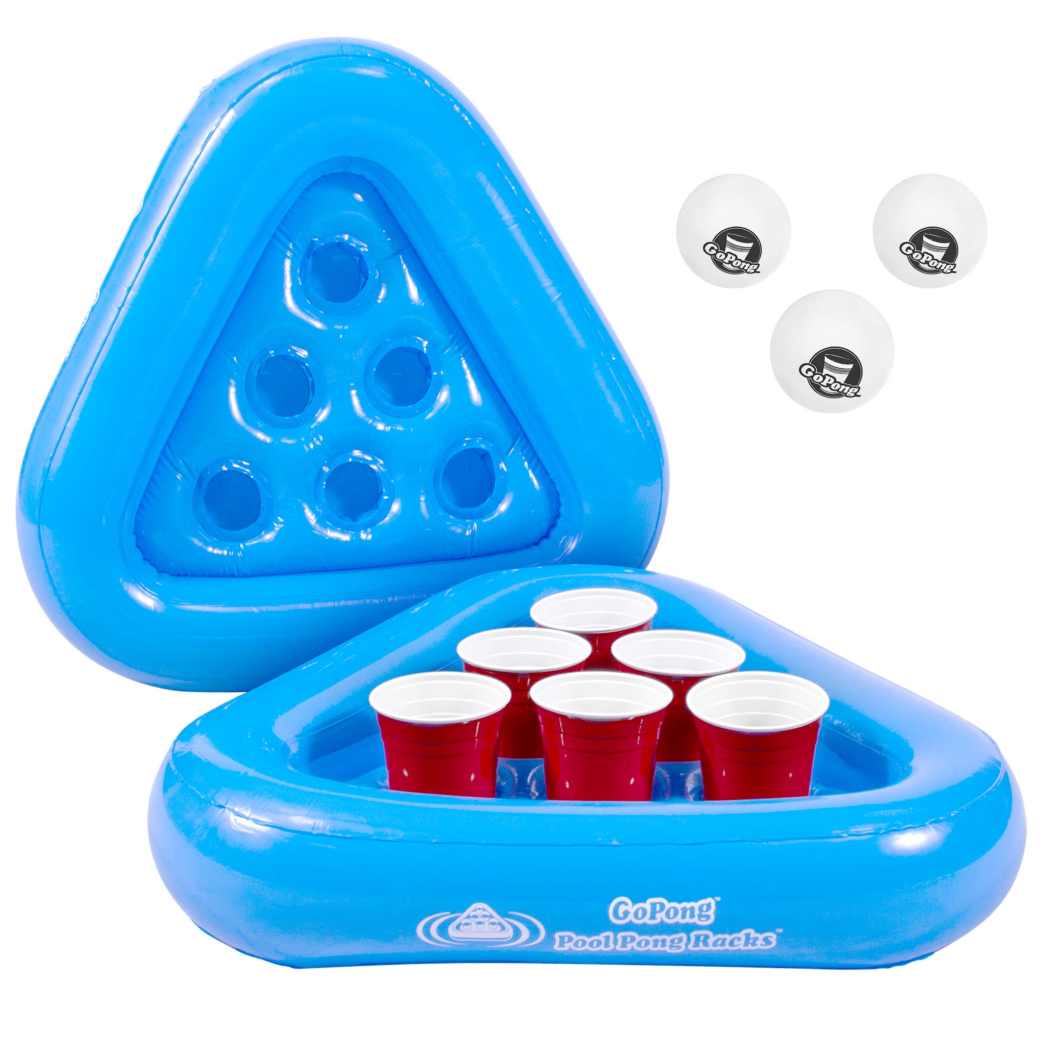 GoPong Pool Pong Rack Floating Beer Pong Set, Includes 2 Rafts and 3 Pong Balls