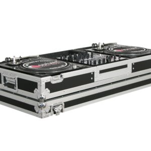 Odyssey FZBM12W Flight Zone Ata Dj Coffin with Wheels for A 12" Mixer & Two Turntables in Battle Position, black