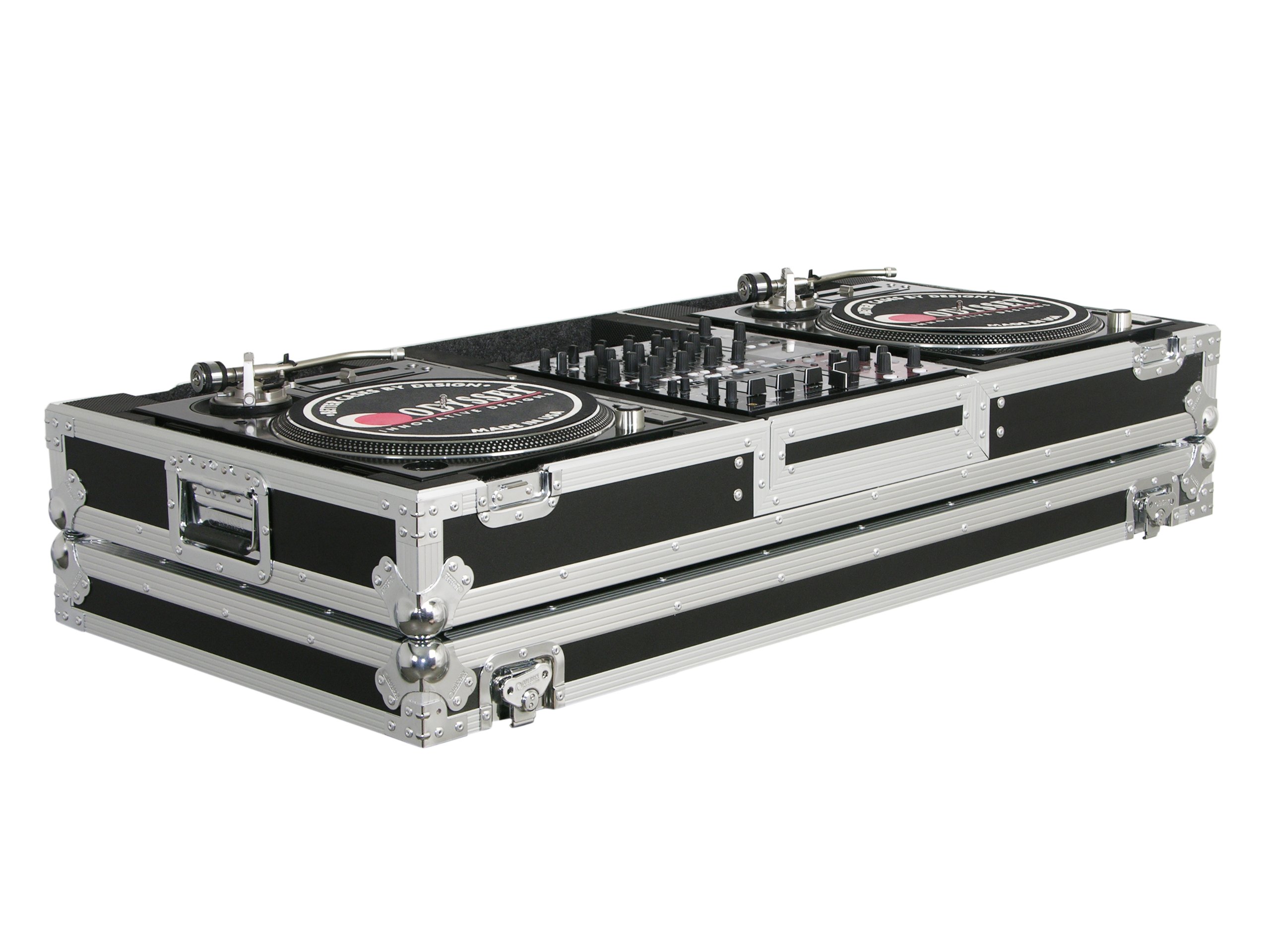 Odyssey FZBM12W Flight Zone Ata Dj Coffin with Wheels for A 12" Mixer & Two Turntables in Battle Position, black