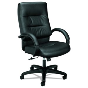 hon client leather executive chair - high back armed office chair for computer desk, black (hvl691)