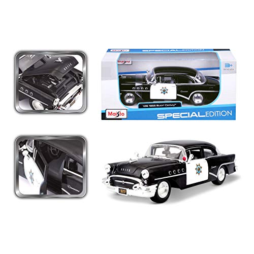 Maisto 1:26 Scale 1955 Buick Century Diecast Vehicle (Styles May Vary), Black, White