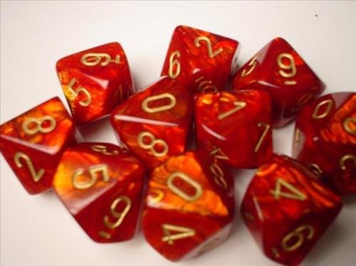 Chessex Dice Sets: Scarab Scarlet with Gold - Ten Sided Die d10 Set (10)