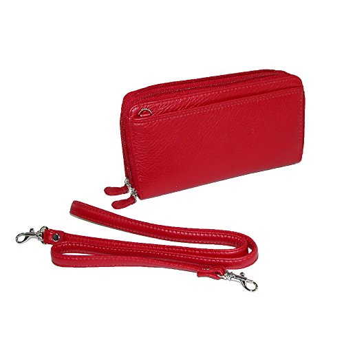 Buxton Pebbled Double Zip String Along Wallet RED