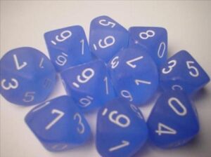 chessex dice sets: frosted blue with white - ten sided die d10 set (10)