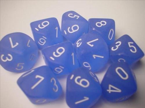 Chessex Dice Sets: Frosted Blue with White - Ten Sided Die d10 Set (10)