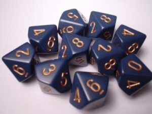 chessex dice sets: opaque dusty blue with copper - ten sided die d10 set (10)