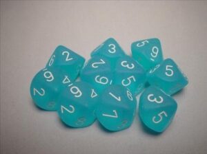 chessex dice sets: frosted caribbean blue with white - ten sided die d10 set (10)