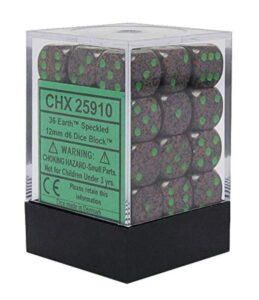 dnd dice set-chessex d&d dice-12mm speckled earth plastic polyhedral dice set-dungeons and dragons dice includes 36 dice – d6 (chx25910)