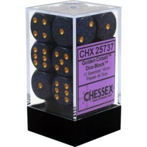 chessex speckled golden cobalt 16mm d6 dice block (12 dice)