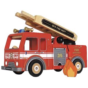 le toy van cars & construction collection wooden fire engine set premium wooden toys for kids ages 3 years & up, multi