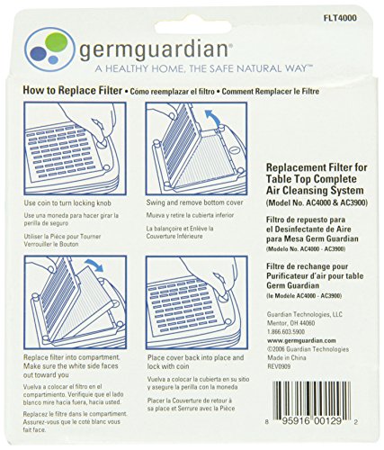 germguardian Guardian Technologies Germ Guardian FLT4000L Genuine High Performance Allergen Filter for AC3900, AC4000 and AC4000CA Air Purifiers, 1 Count