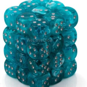 DND Dice Set-Chessex D&D Dice-12mm Cirrus Aqua and Silver Plastic Polyhedral Dice Set-Dungeons and Dragons Dice Includes 36 Dice – D6 (CHX27865)