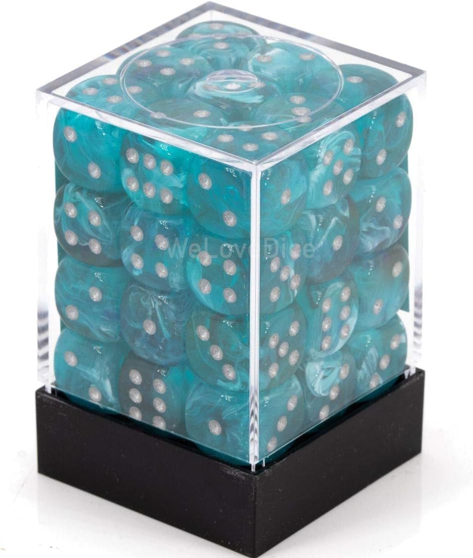 DND Dice Set-Chessex D&D Dice-12mm Cirrus Aqua and Silver Plastic Polyhedral Dice Set-Dungeons and Dragons Dice Includes 36 Dice – D6 (CHX27865)