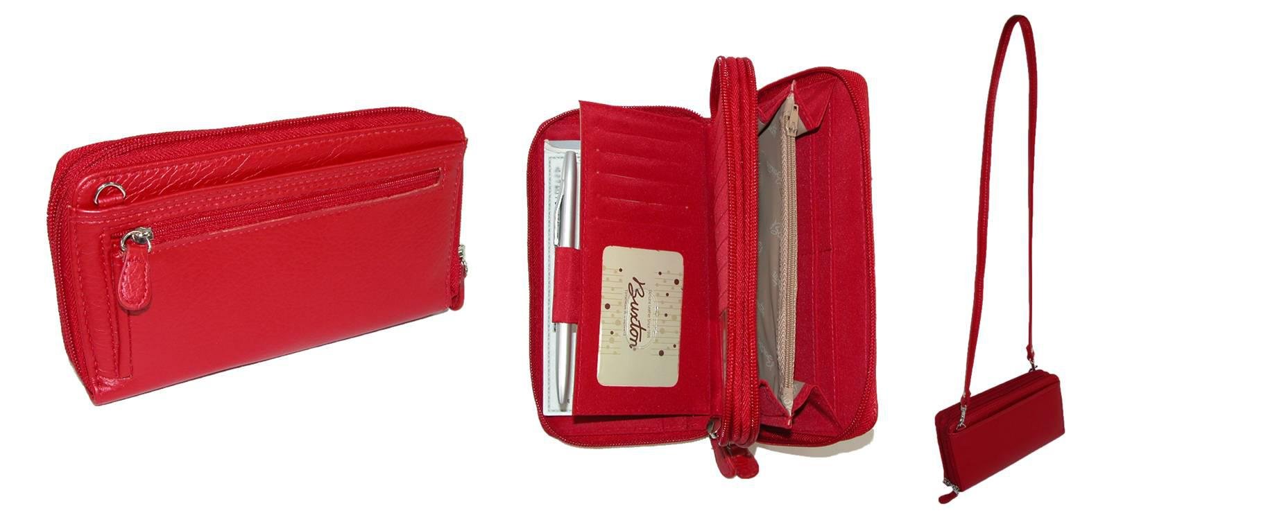 Buxton Pebbled Double Zip String Along Wallet RED