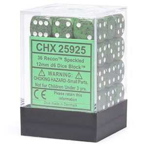 dnd dice set-chessex d&d dice-12mm speckled recon plastic polyhedral dice set-dungeons and dragons dice includes 36 dice – d6 (chx25925)