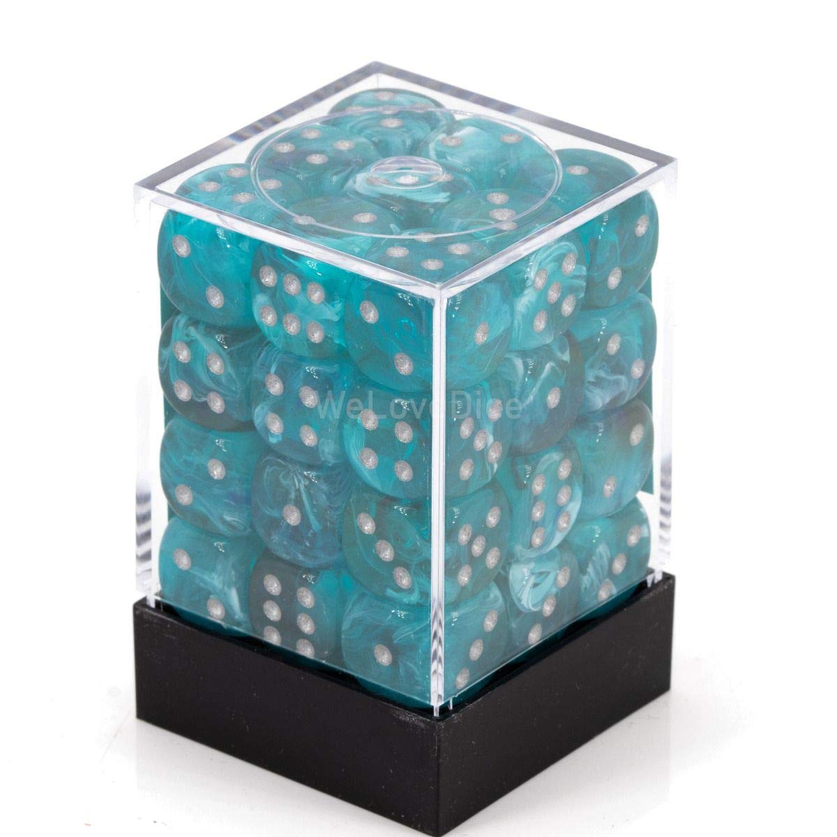 DND Dice Set-Chessex D&D Dice-12mm Cirrus Aqua and Silver Plastic Polyhedral Dice Set-Dungeons and Dragons Dice Includes 36 Dice – D6 (CHX27865)