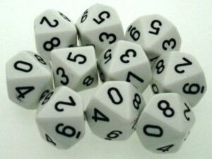 chessex dice sets: opaque white with black - ten sided die d10 set (10)