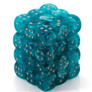 DND Dice Set-Chessex D&D Dice-12mm Cirrus Aqua and Silver Plastic Polyhedral Dice Set-Dungeons and Dragons Dice Includes 36 Dice – D6 (CHX27865)