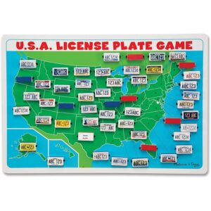 melissa & doug flip to win travel license plate game - wooden u.s. map game board