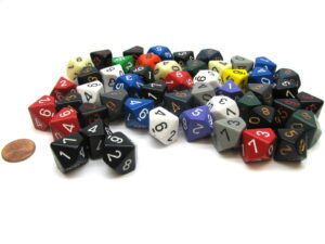 dnd dice set-chessex d&d dice-16mm assorted opaque plastic polyhedral dice set-dungeons and dragons dice includes 50 dice – d10