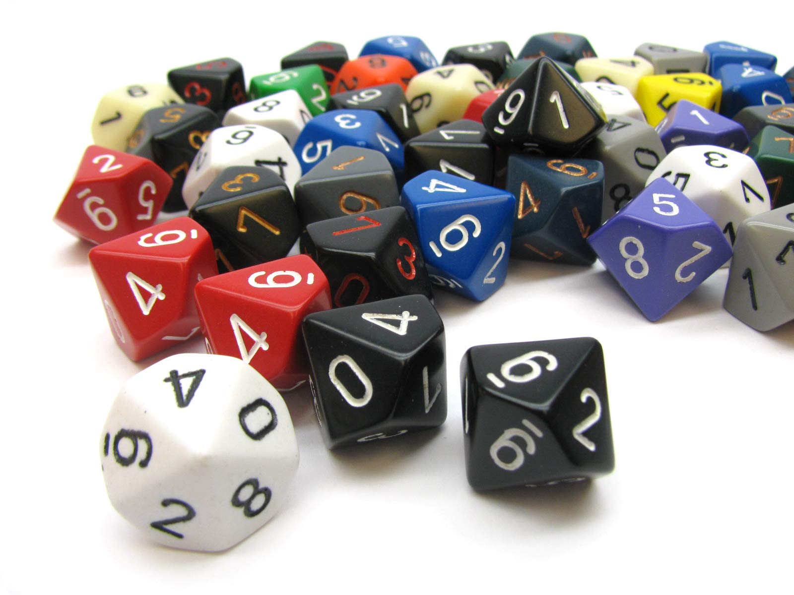 DND Dice Set-Chessex D&D Dice-16mm Assorted Opaque Plastic Polyhedral Dice Set-Dungeons and Dragons Dice Includes 50 Dice – D10