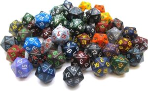 chessex manufacturing dnd dice set - chessex d&d dice - 16mm assorted speckled plastic polyhedral dice set - dungeons and dragons dice includes 50 dice – d20 (chx29320)