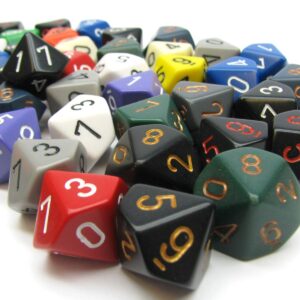 DND Dice Set-Chessex D&D Dice-16mm Assorted Opaque Plastic Polyhedral Dice Set-Dungeons and Dragons Dice Includes 50 Dice – D10